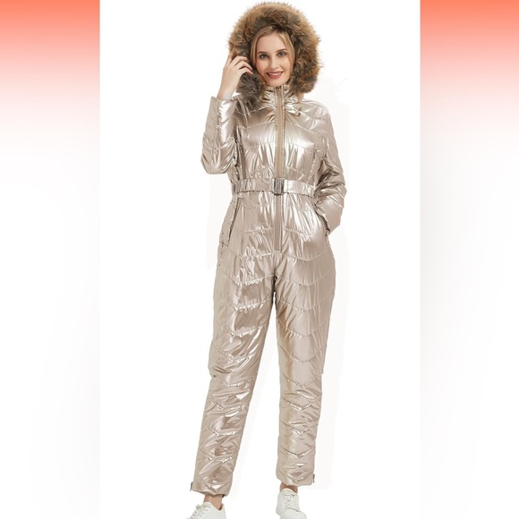 Bellivera | Jackets & Coats | Gold Metallic Ski Suit Snowsuit Onesie ...